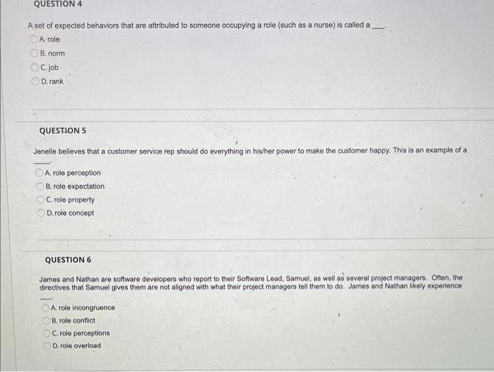 Solved A set of expected behaviors that are attributed to | Chegg.com