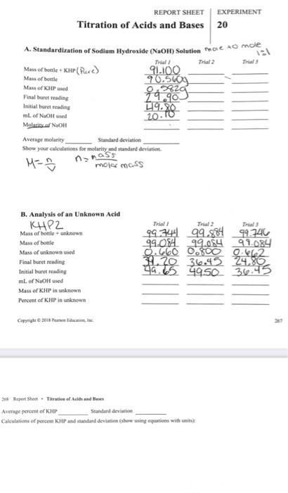 Solved REPORT SHEET Titration of Acids and Bases EXPERIMENT | Chegg.com