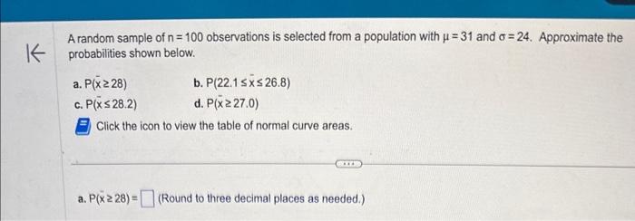 Solved A random sample of n=100 observations is selected | Chegg.com