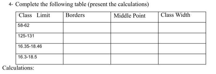 4- Complete the following table (present the | Chegg.com