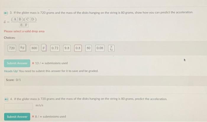 Solved 3. If the glider mass is 720 grams and the mass of | Chegg.com