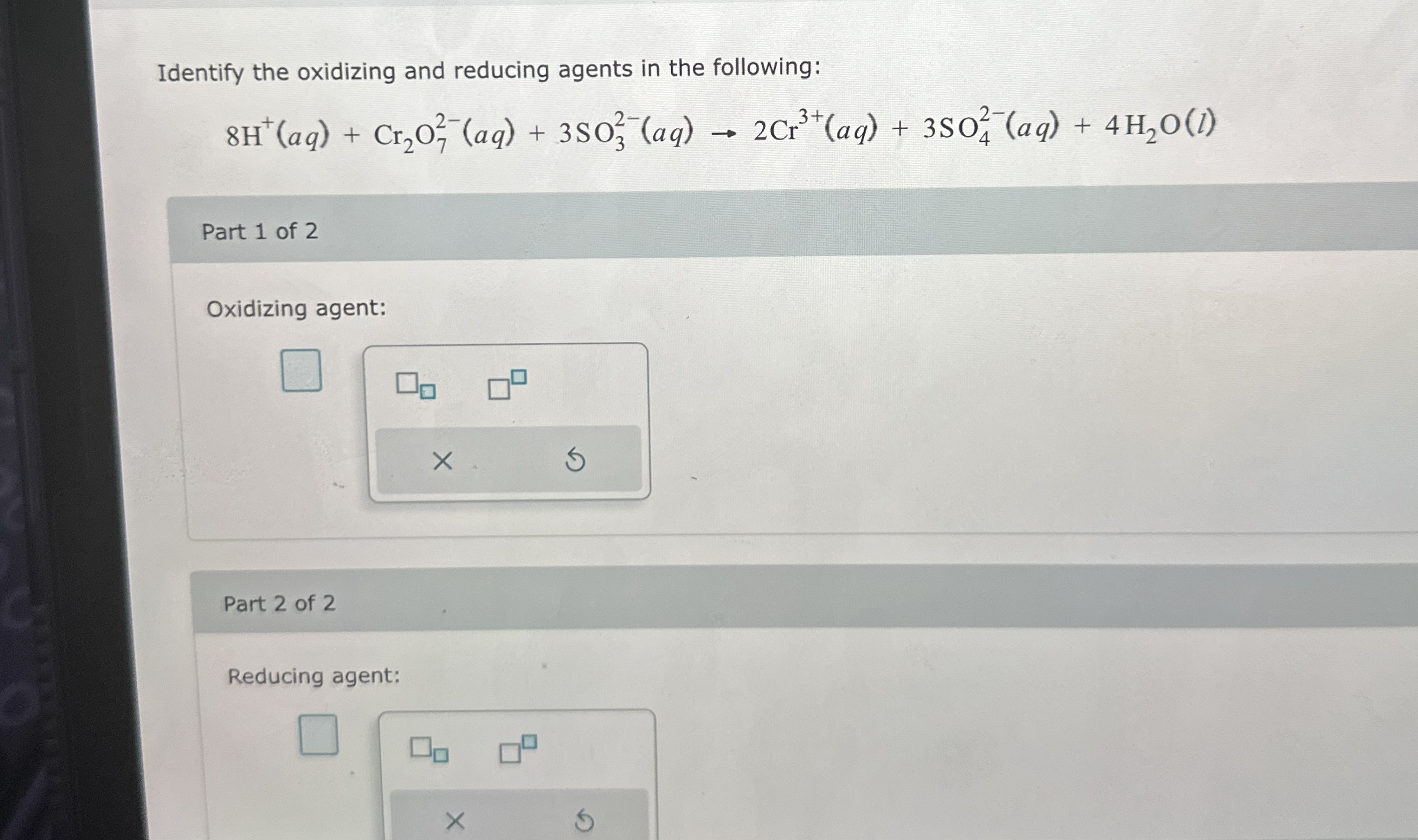 Solved Identify the oxidizing and reducing agents in the | Chegg.com