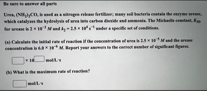 Solved Be sure to answer all parts Urea, (NH2)2CO, is used | Chegg.com