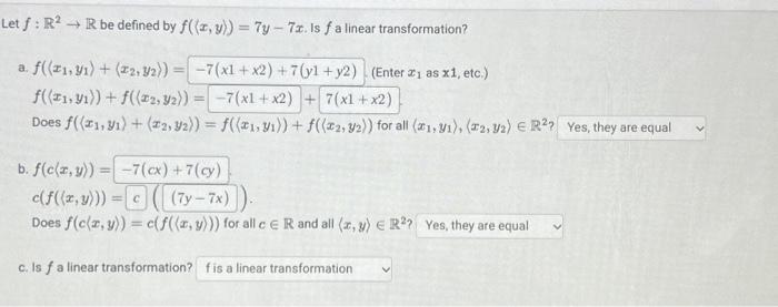 Solved et f:R2→R be defined by f( x,y )=7y−7x. Is f a linear | Chegg.com