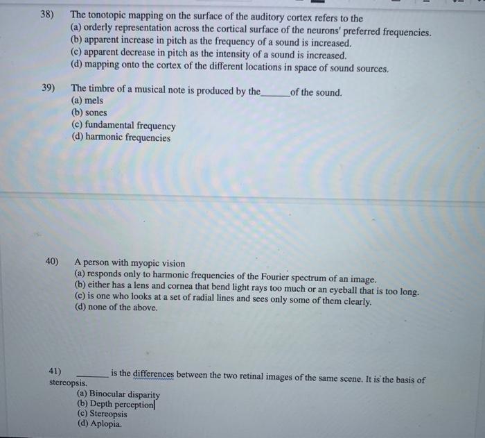Solved The tonotopic mapping on the surface of the auditory | Chegg.com