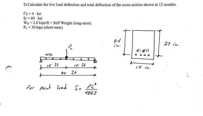 Solved 1) Calculate the live load deflection and total | Chegg.com