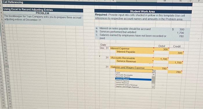 Solved Cell Referencing Using Excel to Record Adjusting | Chegg.com