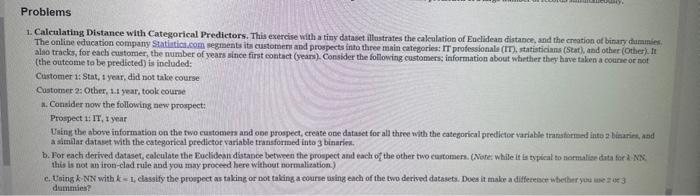Solved 1. Caleulating Distance with Categorical Predictors. | Chegg.com