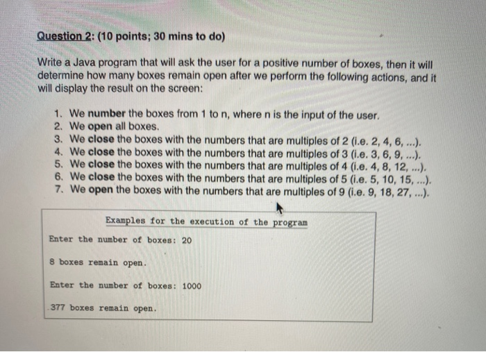 Solved Question 2: (10 points; 30 mins to do) Write a Java | Chegg.com