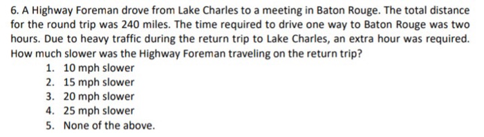 Solved 6. A Highway Foreman drove from Lake Charles to a | Chegg.com