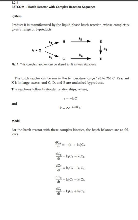BATCOM - Batch Reactor with Complex Reaction Sequence | Chegg.com