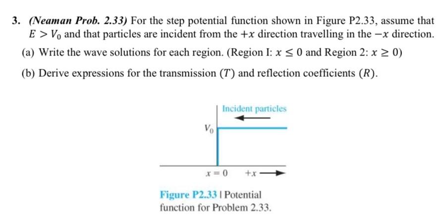 Solved 3. (Neaman Prob. 2.33) For the step potential | Chegg.com
