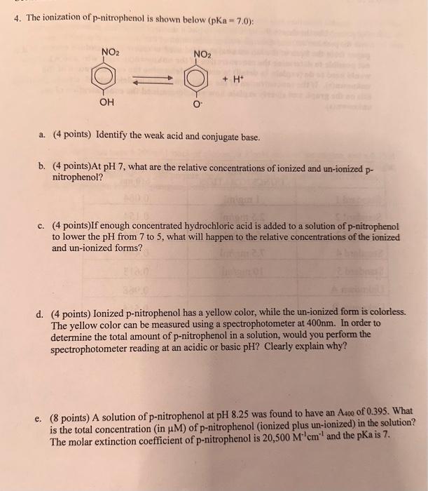 4. The ionization of p-nitrophenol is shown below | Chegg.com