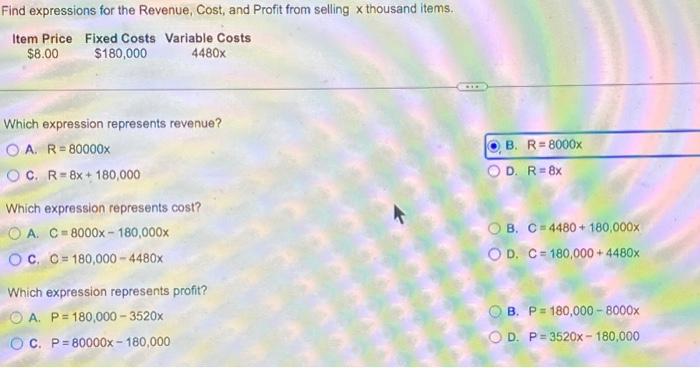 Solved Find expressions for the Revenue, Cost, and Profit | Chegg.com