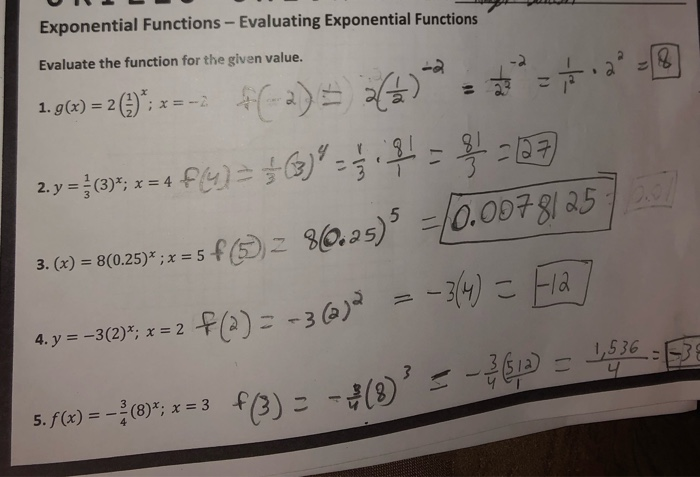 Solved Exponential Functions - Evaluating Exponential | Chegg.com