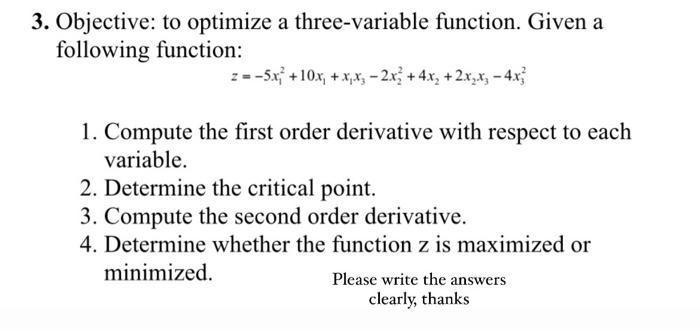 Solved 3. Objective: to optimize a three-variable function. | Chegg.com