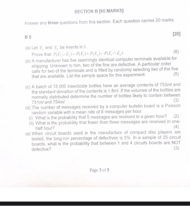Solved SECTION B [60 MARKS] Answer any three questions from | Chegg.com