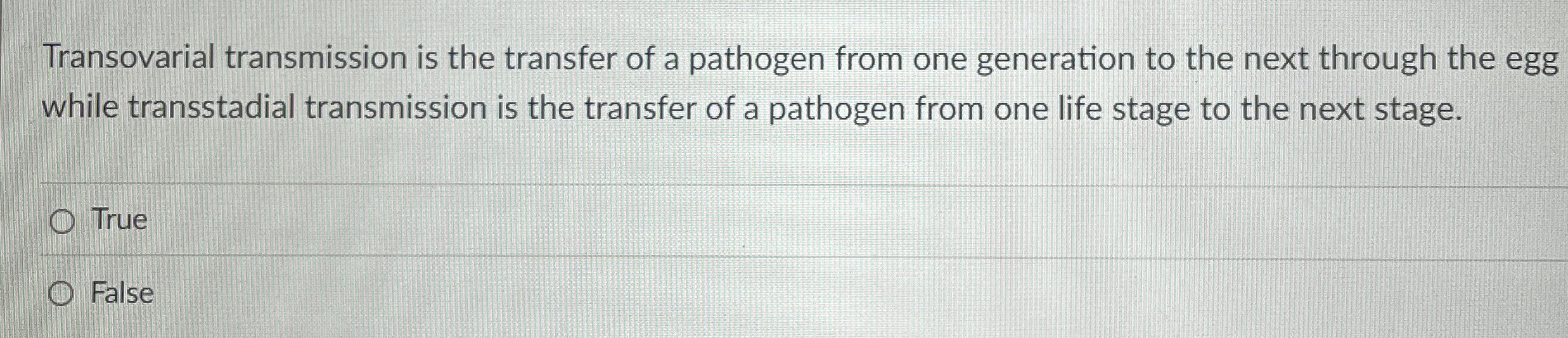 Solved Transovarial transmission is the transfer of a | Chegg.com