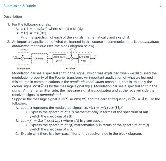 Solved Submission & Rubric Description 1. For the following | Chegg.com