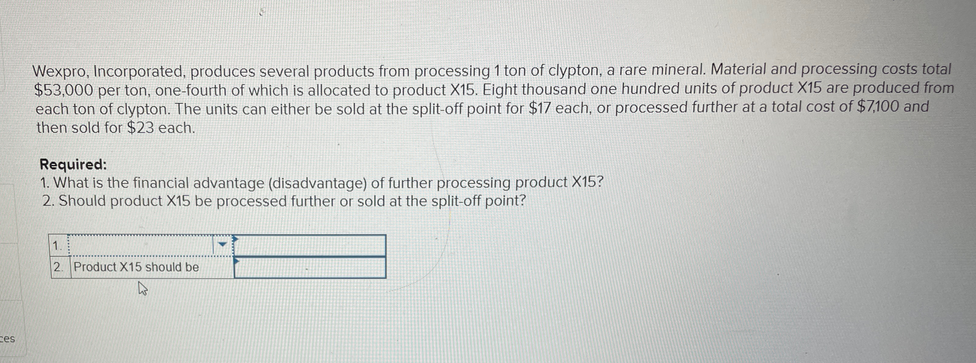 Solved Wexpro, Incorporated, produces several products from | Chegg.com