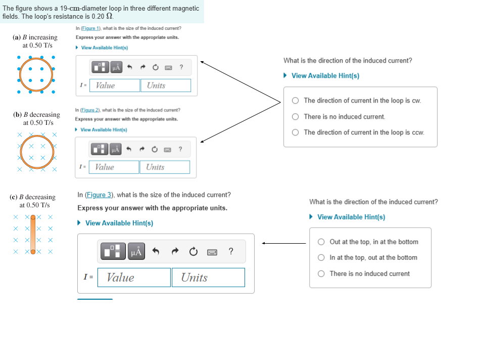 Solved The figure shows a 19-cm-diameter loop in ﻿three | Chegg.com