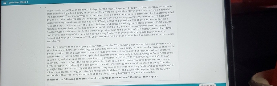 Solved Swit River Woek 1Wight Goodman, a 22year-old football | Chegg.com