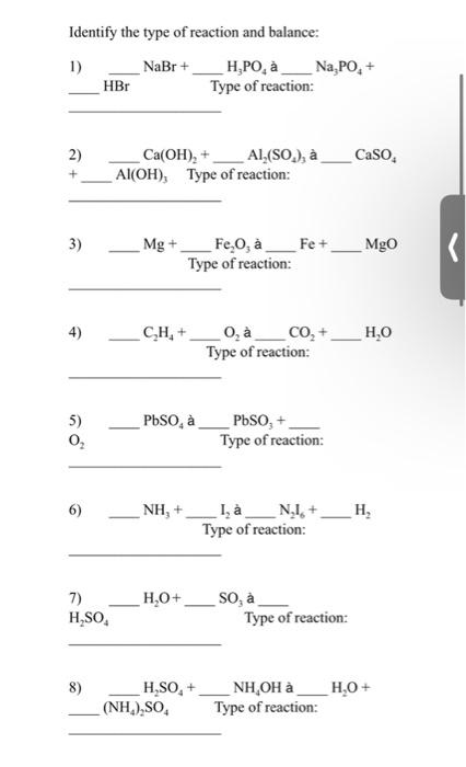 Solved Identify the type of reaction and balance: 1) | Chegg.com