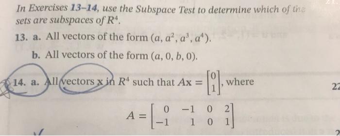 Solved In Exercises 13-14, use the Subspace Test to | Chegg.com