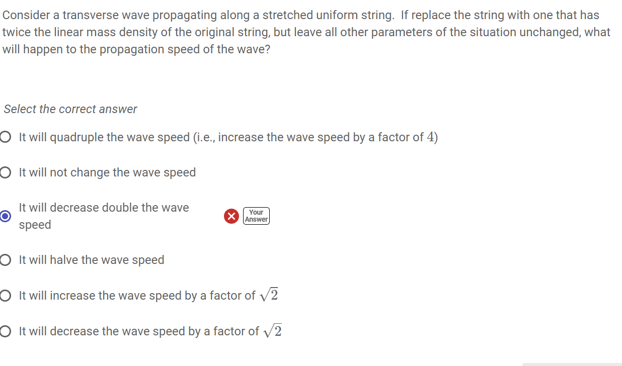 Solved Consider a transverse wave propagating along a | Chegg.com
