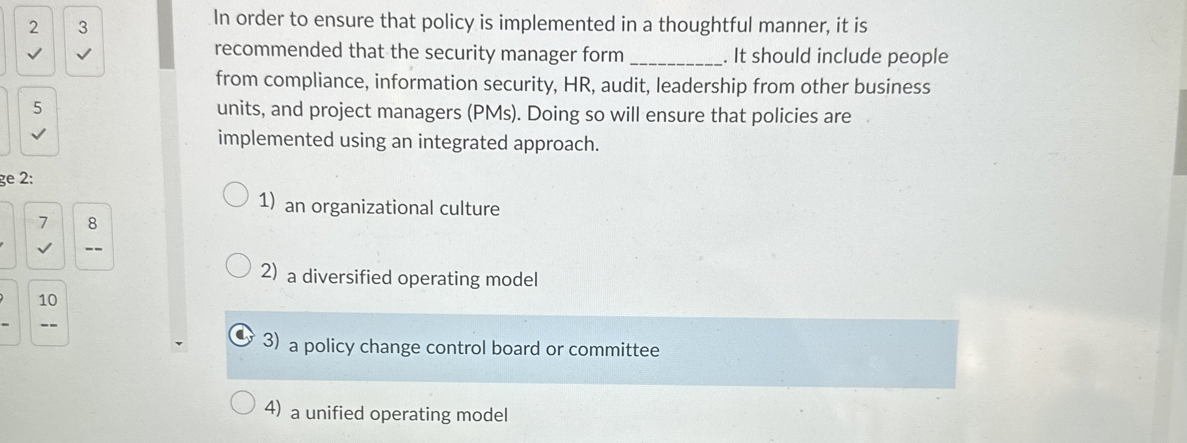 High Quality SOLUTION 23In order to ensure that policy is implemented in a | Chegg.com