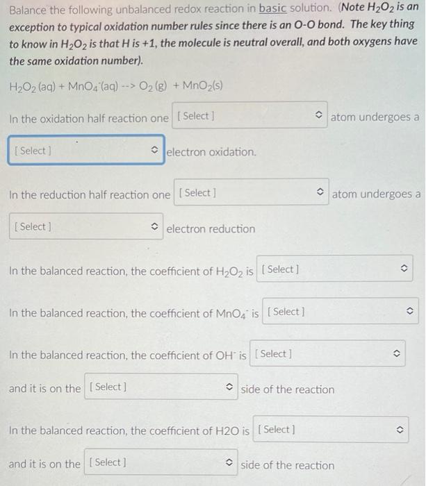 Solved Balance the following unbalanced redox reaction in | Chegg.com