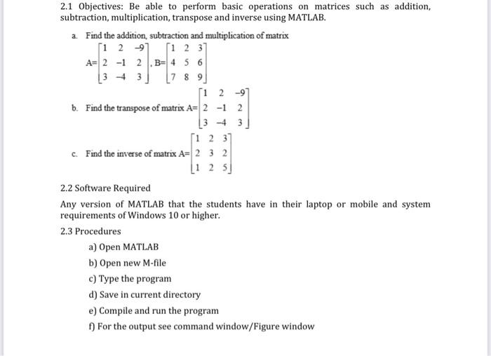 Solved 2.1 Objectives: Be able to perform basic operations | Chegg.com