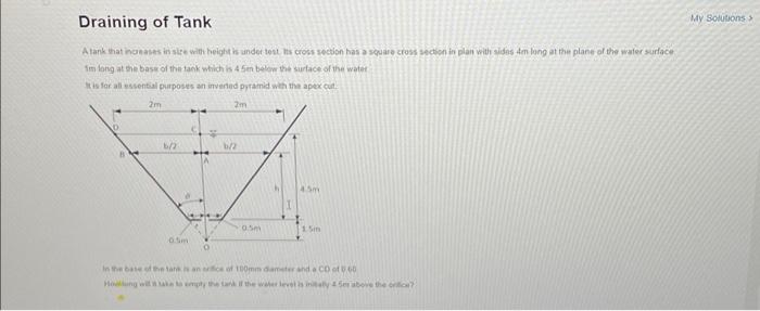 Solved A tank that inanases in sle with height is under test | Chegg.com
