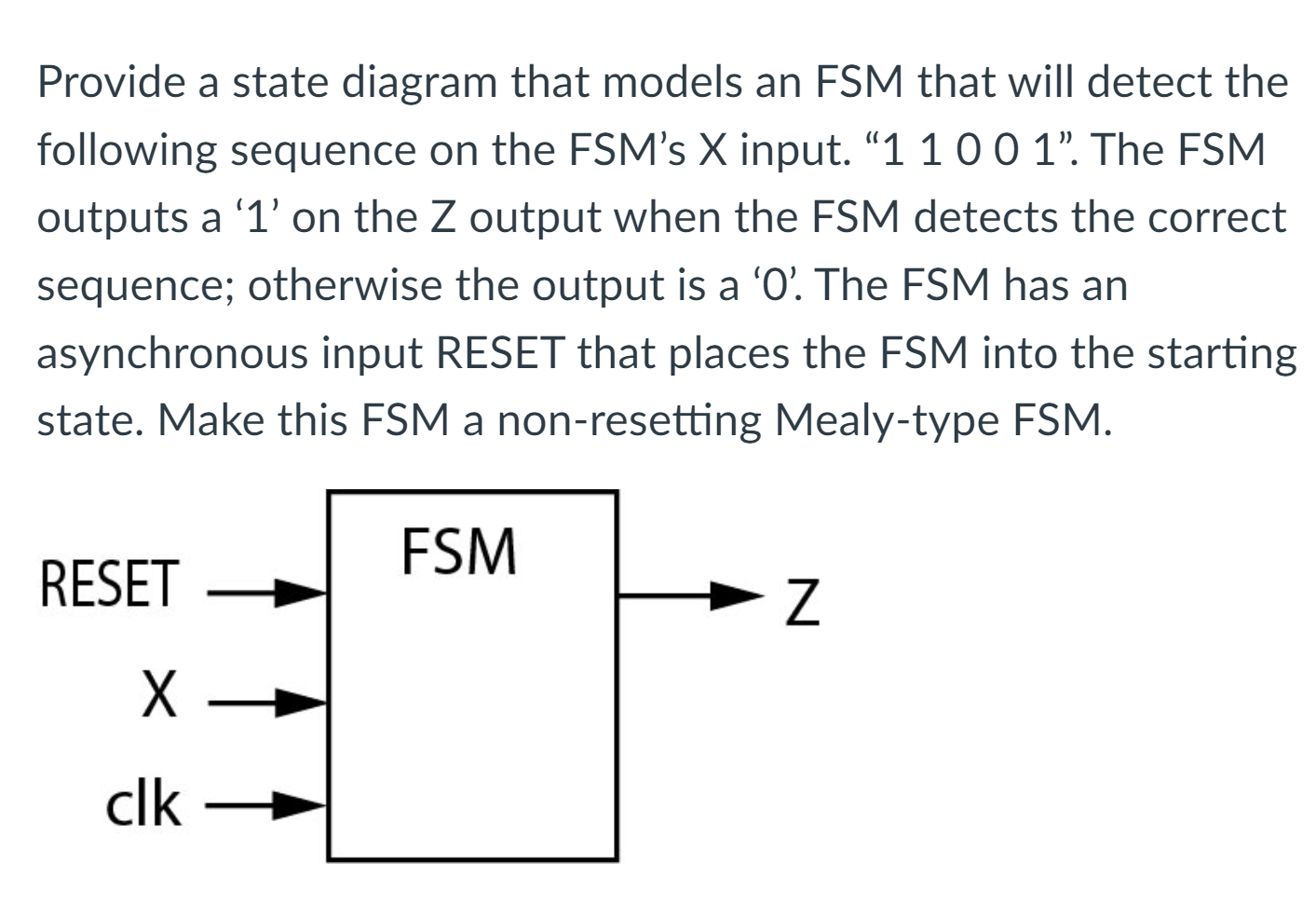 Solved Provide a state diagram that models an FSM that will | Chegg.com