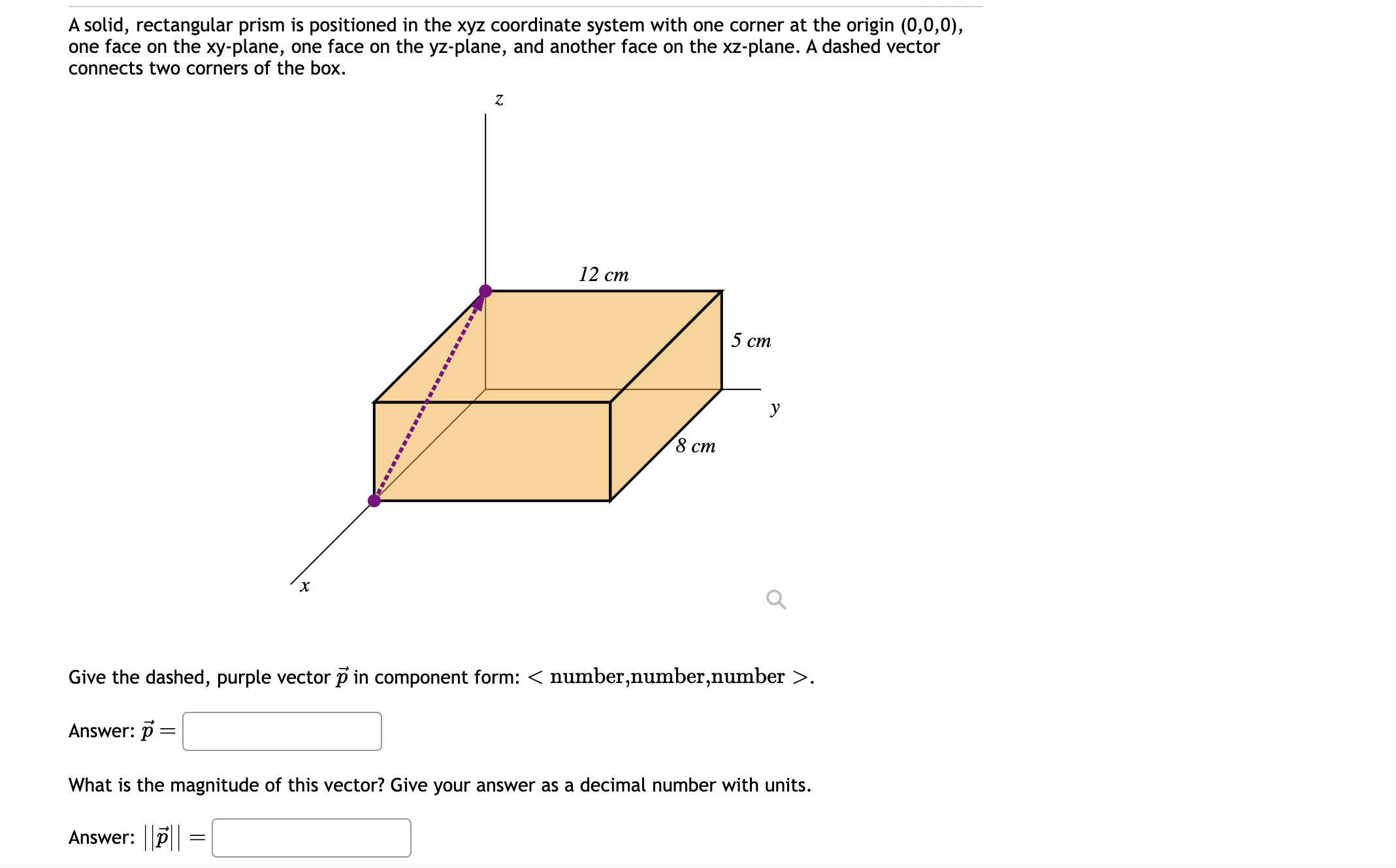 Solved A solid, rectangular prism is positioned in the xyz | Chegg.com