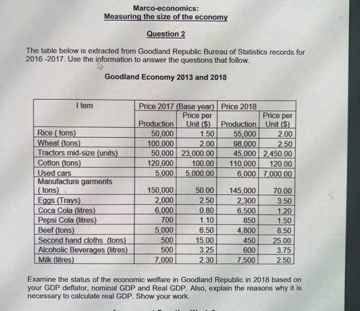 Solved Marco-economics: Measuring the size of the economy | Chegg.com