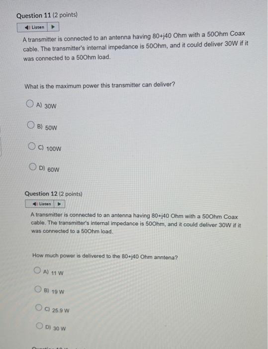 Solved A transmitter is connected to an antenna having | Chegg.com