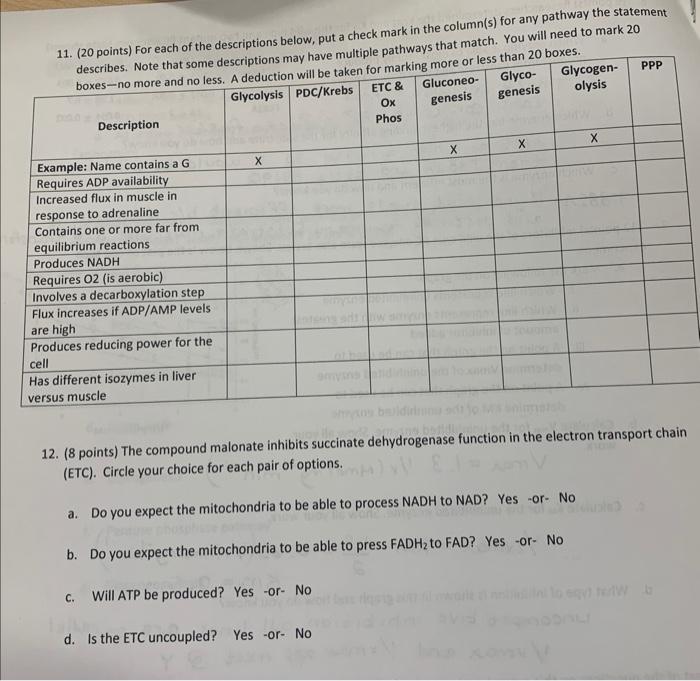 Solved 11. (20 points) For each of the descriptions below, | Chegg.com