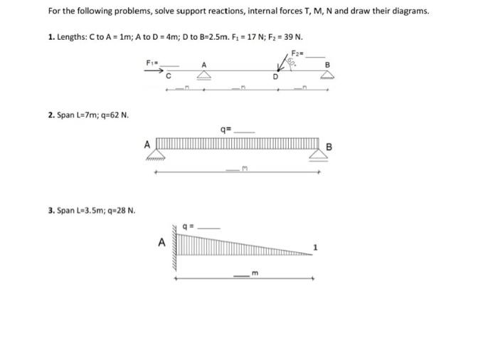 Solved For the following problems, solve support reactions, | Chegg.com