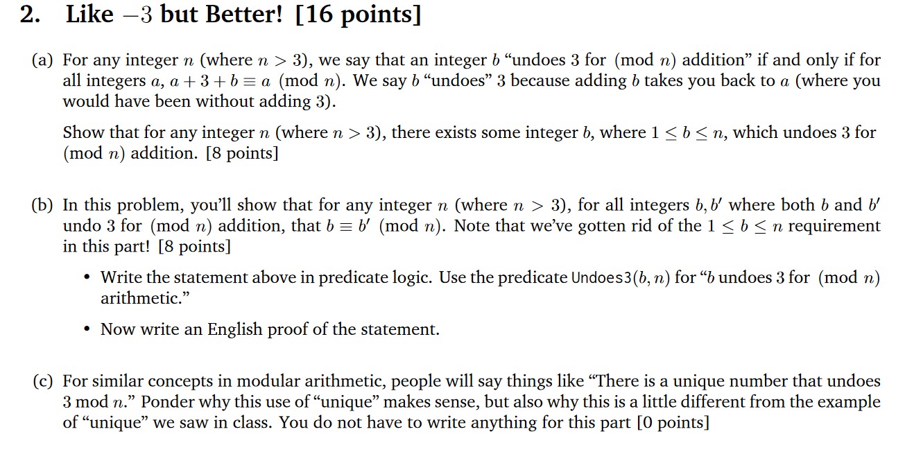 Solved Like -3 ﻿but Better! [16 ﻿points](a) ﻿For any integer | Chegg.com