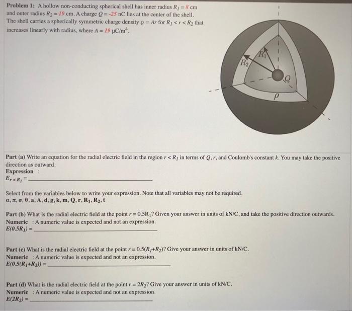Solved Problem 1: A hollow non-conducting spherical shell | Chegg.com