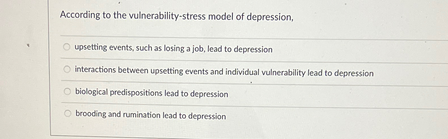Solved According to the vulnerability-stress model of | Chegg.com
