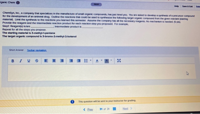 Solved ganic Chem compound i ng ChemSyn, Inc., a company | Chegg.com