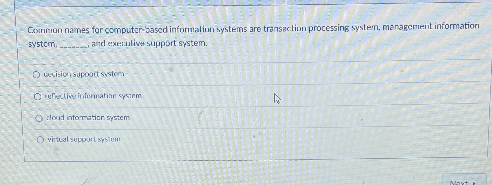 Solved Common names for computer-based information systems | Chegg.com