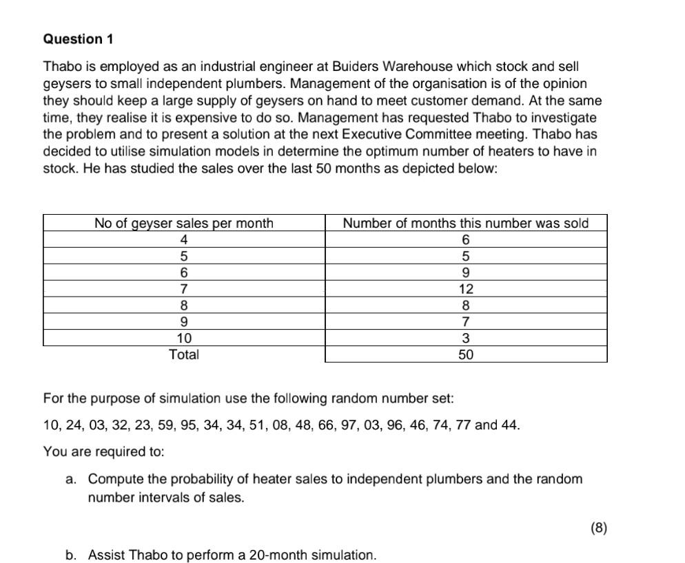 Solved Thabo is employed as an industrial engineer at | Chegg.com