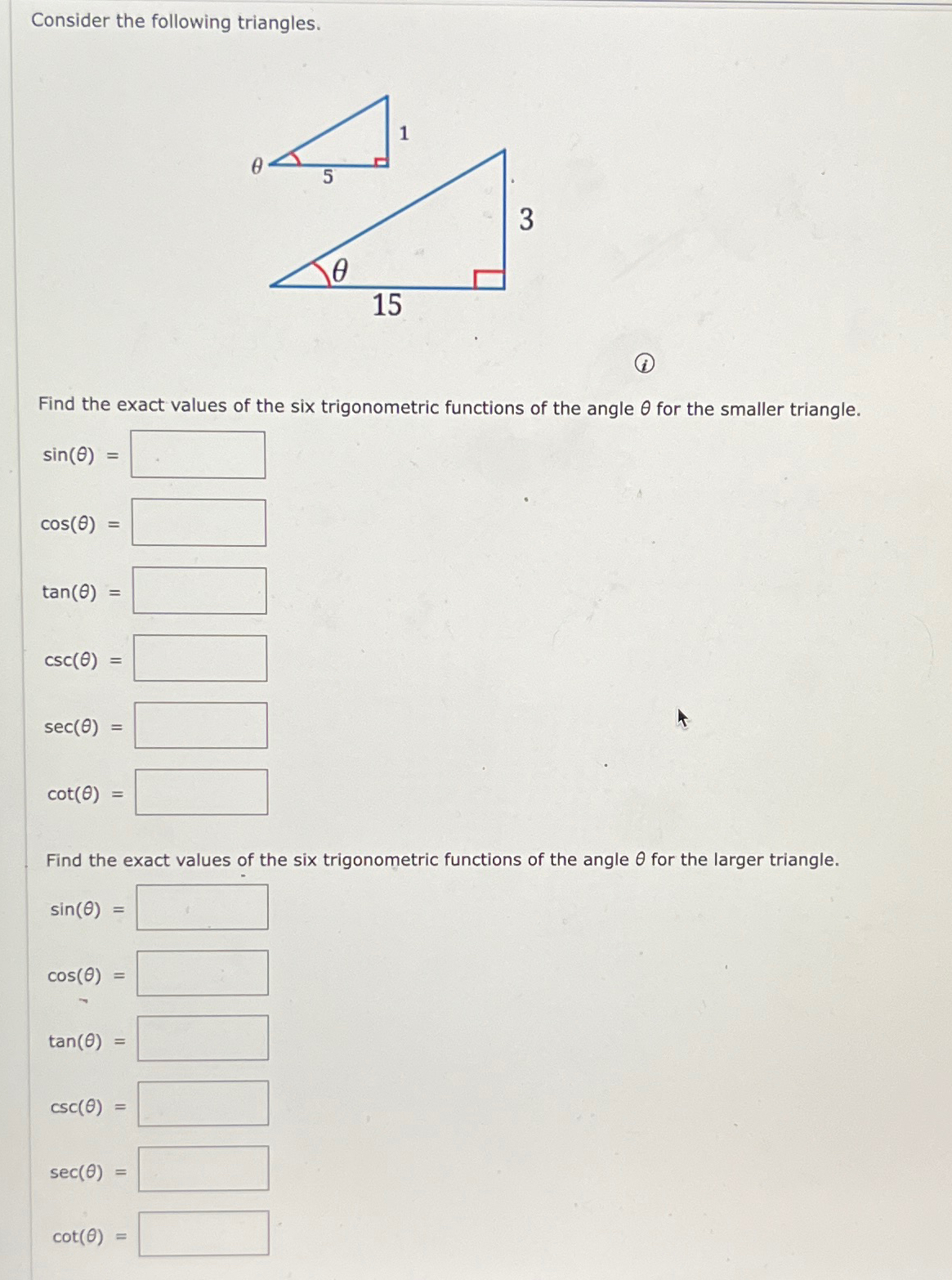 Consider the following triangles.(i)Find the exact | Chegg.com