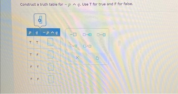 Solved Construct a truth table for p ^ q. Use T for true and | Chegg.com