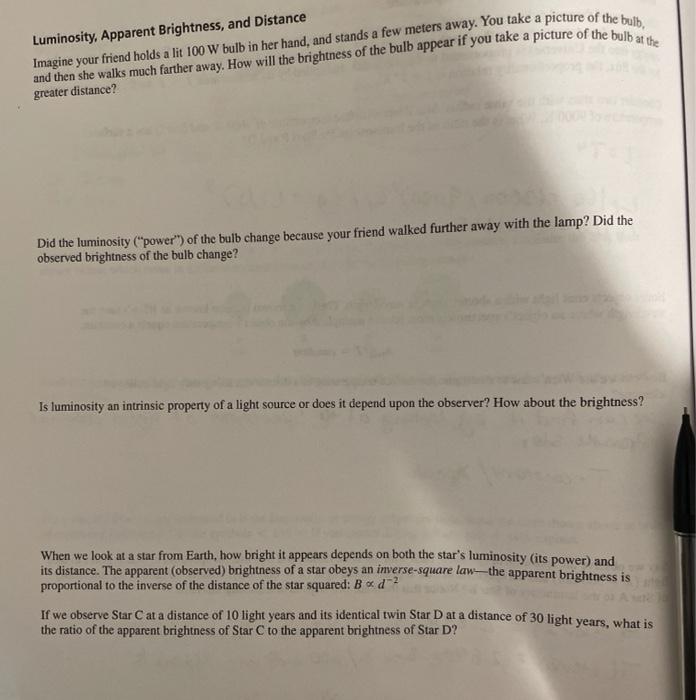 Solved Luminosity. Apparent Brightness, and Distance and | Chegg.com