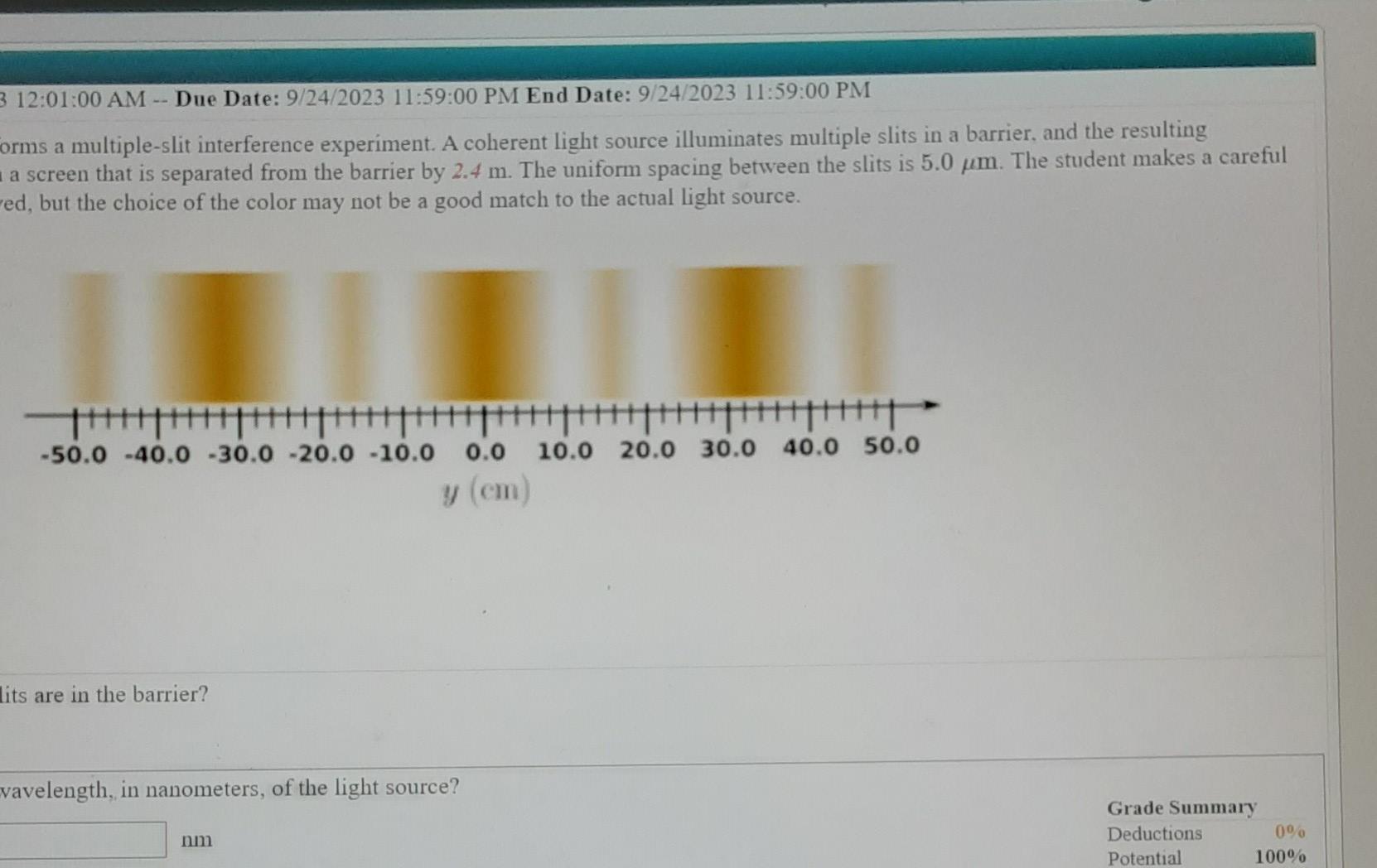 Solved (8\%) Problem 6: A student performs a multiple-slit | Chegg.com