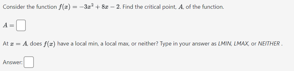 Solved Consider the function f(x)=-3x2+8x-2. ﻿Find the | Chegg.com